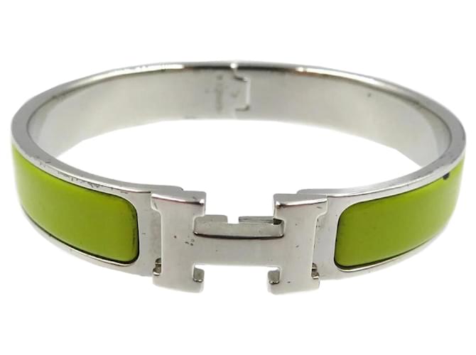 Bracelet en métal émaillé Click-Clack d'Hermès Email Argenté Vert ref ...