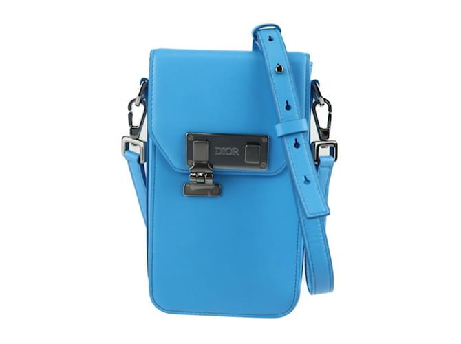 Christian Dior Dior Lock Vertical Pouch Shoulder Bag Blue Leather ref ...