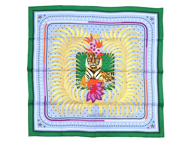 Hermès Hermes King's Tiger Fururi Silk Scarf Blue Green ref.1516235 ...