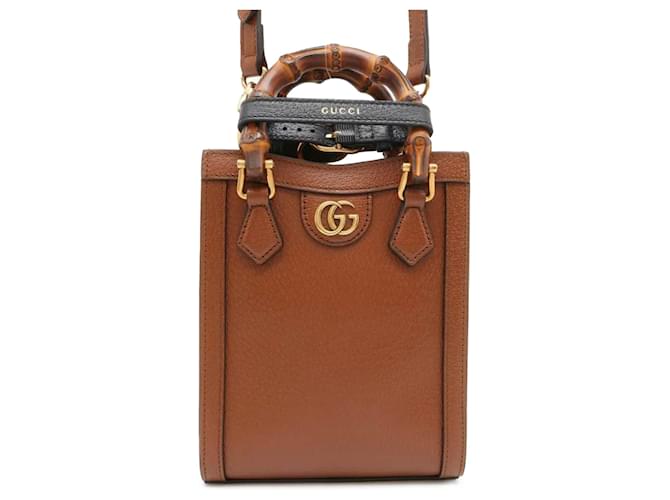 Gucci Brown Mini Bamboo Diana Tote Leather Pony-style calfskin ref ...