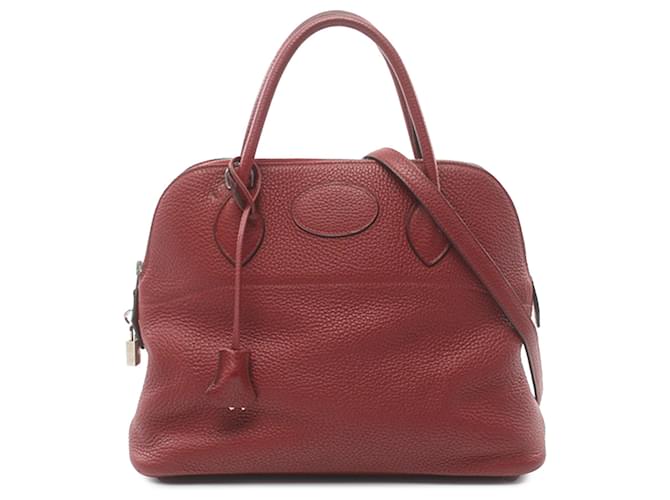 Hermès Red Clemence Bolide 31 Dark red Leather Pony-style calfskin ref ...
