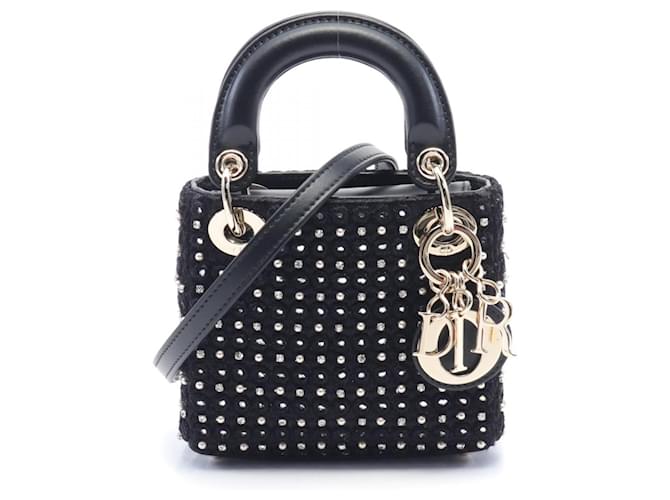 Christian Dior Lady Micro Handbag Black Leather Cloth ref.1525437 ...