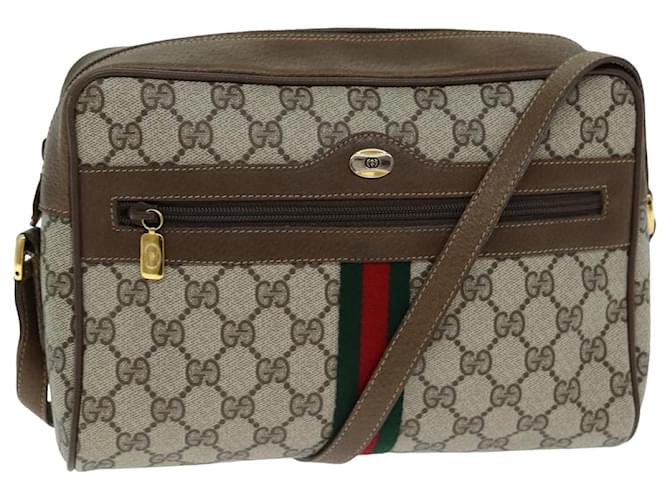 GUCCI GG Canvas Web Sherry Line Shoulder Bag PVC Leather Beige Red Auth ...