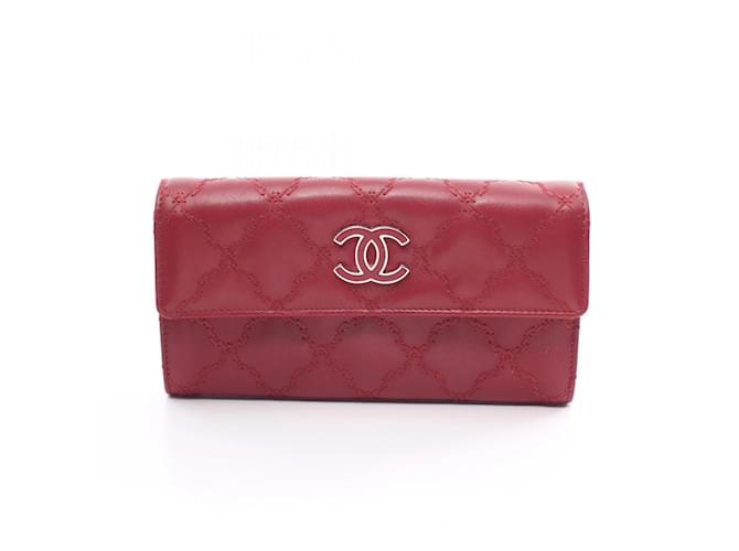 Chanel Ultra Stitch Coco Mark Bi-fold Long Wallet Red Leather ref ...