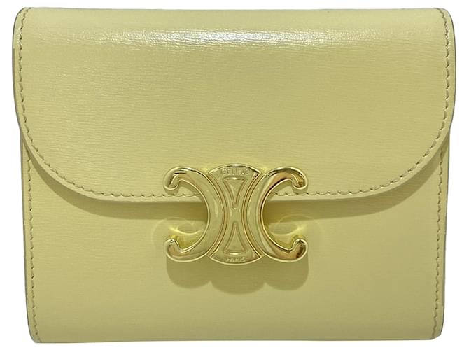 Céline Celine Yellow Small Calfskin Triomphe Flap Wallet Leather Pony ...