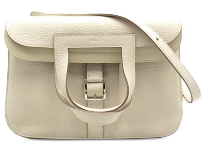 Hermès White Taurillon Clemence Halzan 31 Cream Leather Pony-style ...