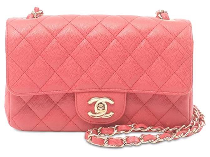 Chanel Pink Mini Rectangular Classic Caviar Single Flap Leather ref ...