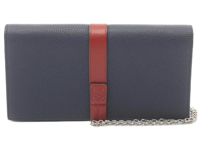 Loewe Wallet on Chain Shoulder Bag Dark red Navy blue Leather ref ...