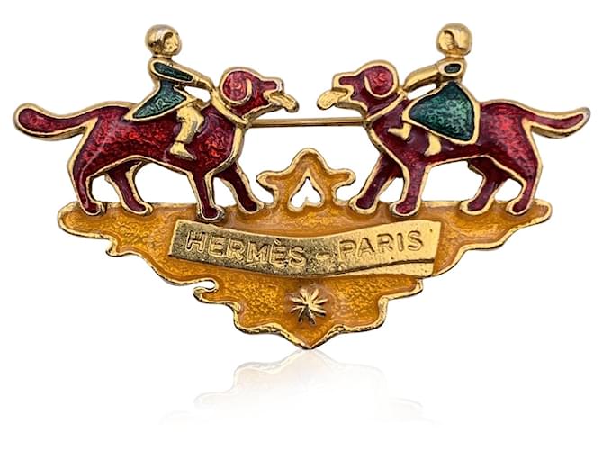 Hermès Hermes Vintage 1990s Gold Metal Enamel Pin Brooch Early America ...