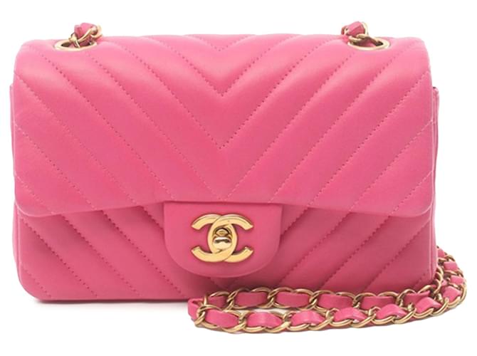 Chanel Pink Mini Rectangular Classic Chevron Lambskin Single Flap ...