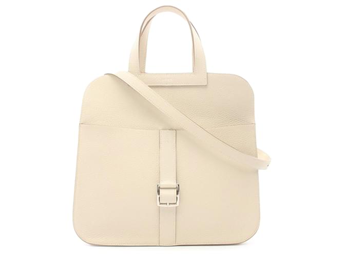 Hermès White Taurillon Clemence Halzan 31 Cream Leather Pony-style ...