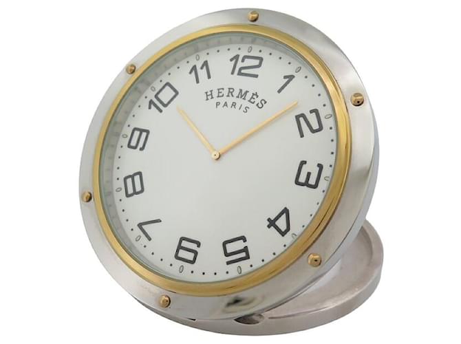 Hermès VINTAGE HERMES CLIPPER PM PE-CL1.706 QUARTZ GOLD STEEL TRAVEL CLOCK ref.1571347 - Joli Closet