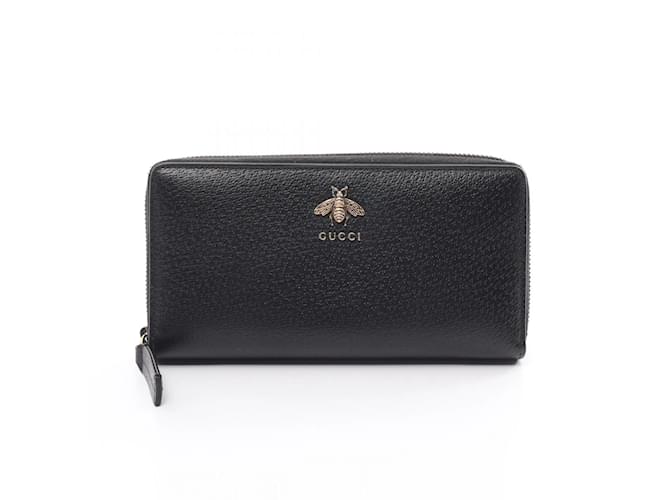 Gucci Animalier Bee Round Long Wallet Black Leather ref.1581477 - Joli ...