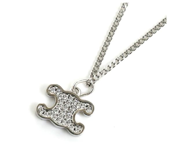 Céline Celine Crystal Brass Triomphe Rhinestone Necklace Silvery Metal ...