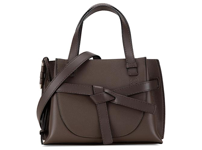 LOEWE Brown Mini Gate Top Handle Satchel Taupe Leather Pony-style ...