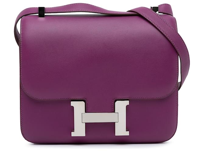 Hermès Purple Swift Constance 24 Dark purple Leather Pony-style ...