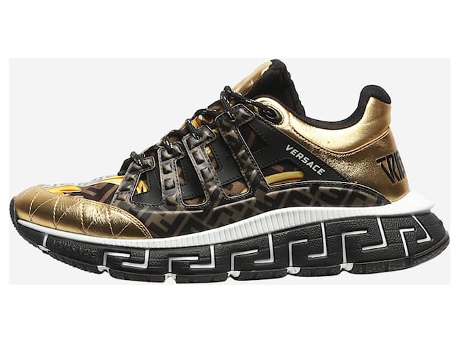 Versace Gold Trigreca trainers - size EU 44 Golden Leather ref.1588722 ...