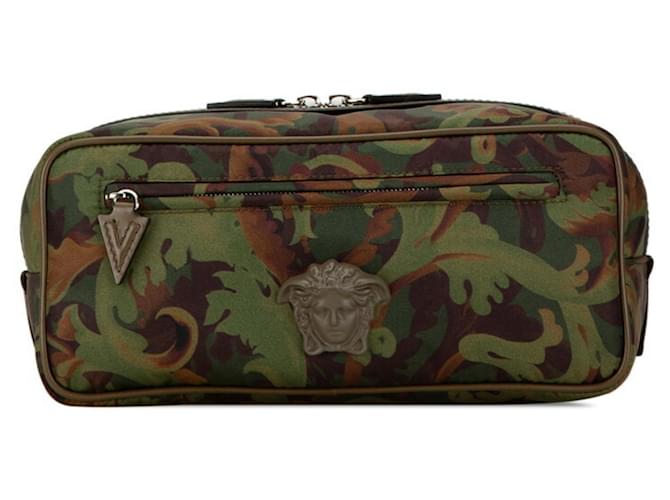 Versace Medusa Camouflage Clutch Bag Green Khaki Leather Nylon ref ...