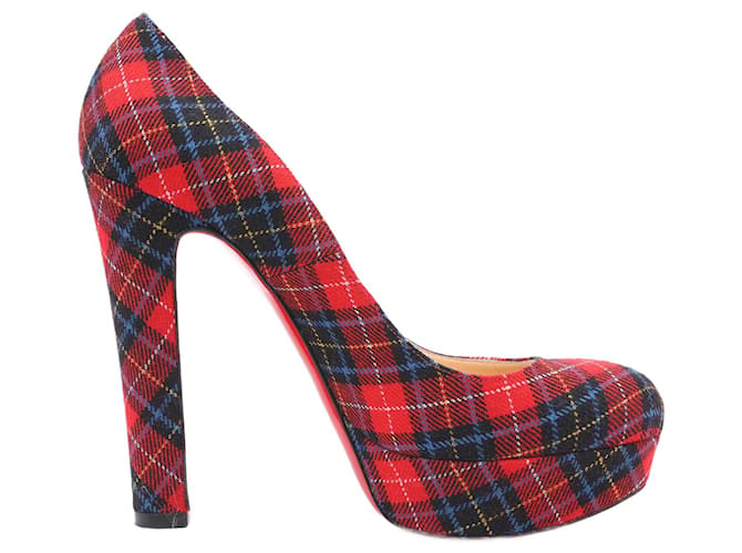 Christian Louboutin Red Fabric Bibi Flannel Plaid Platform Pumps Heels ...