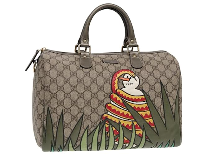 GUCCI GG Supreme UNICEF Snowman in Africa Boston Bag PVC Beige 189895 ...