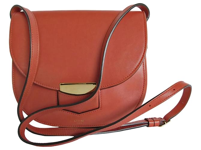 Céline Celine Trotter Shoulder Bag Brown Orange Leather ref.1607005 ...