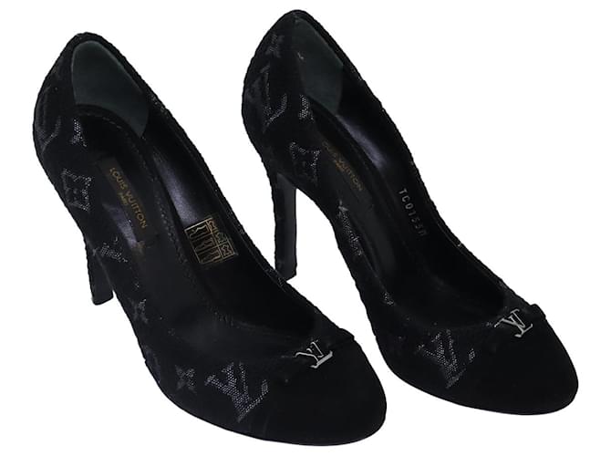 LOUIS VUITTON Monogram Tweed pumps Black LV Auth ar12449 Cloth ref ...