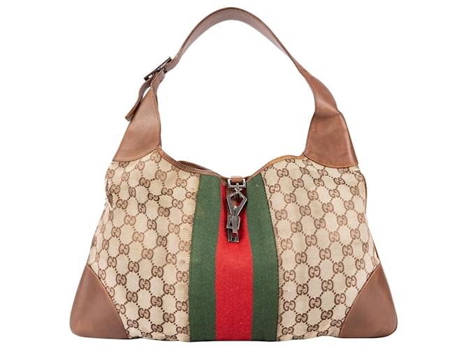Gucci GG Monogram Jackie Shoulder Bag Beige Leather ref.1610374 - Joli ...