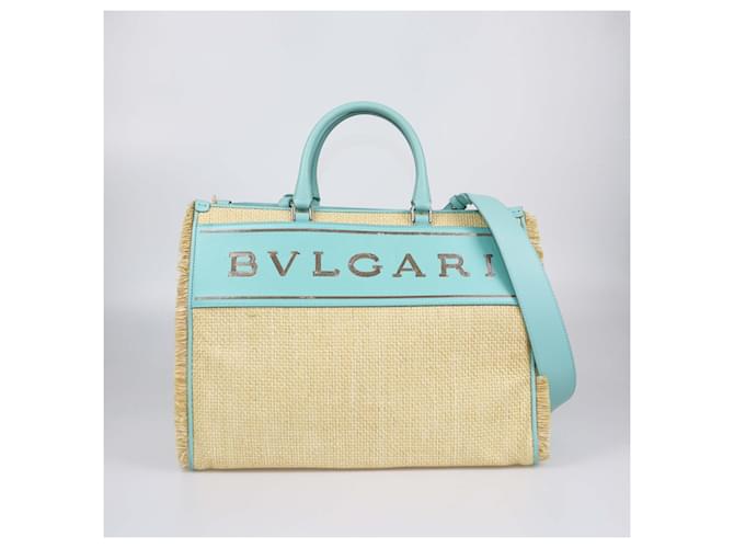 Bulgari Bvlgari Natural/Pastel Green Raffia Dubai Limited Edition Logo ...