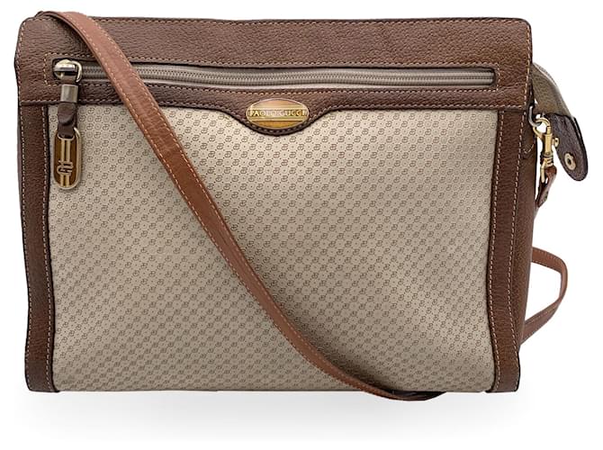 Gucci Paolo Vintage Beige Monogram Vinyl and Leather Shoulder Bag Cloth ...