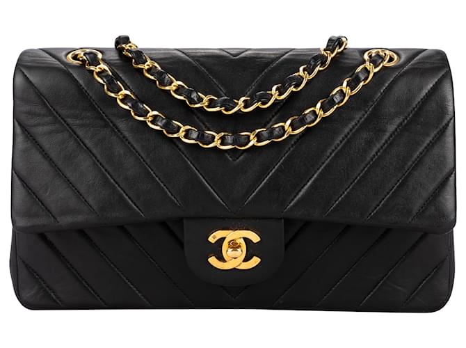 Chanel Quilted Lambskin 24K Gold Medium Double Flap Bag Black Leather ...