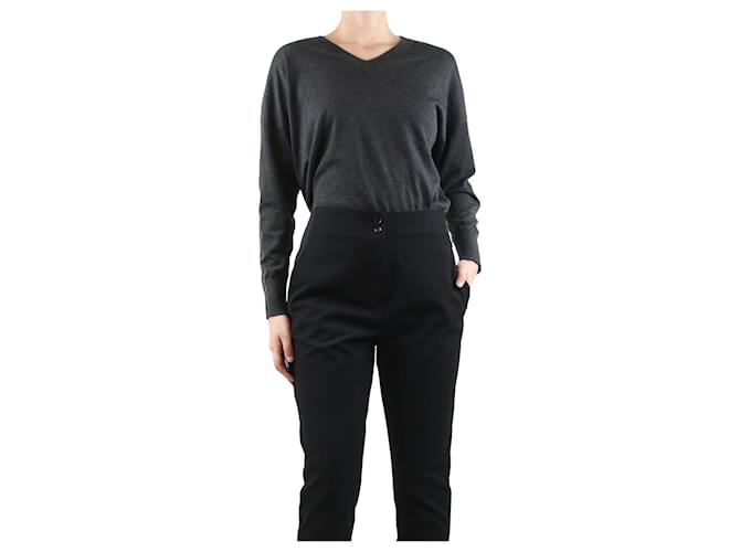 Brunello Cucinelli Dark grey sparkly-trimmed v-neck sweater - size S ...