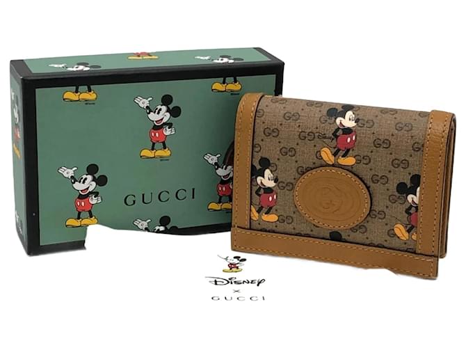 Gucci Disney Collaboration Mickey Mouse Compact Wallet Brown Cloth ref ...