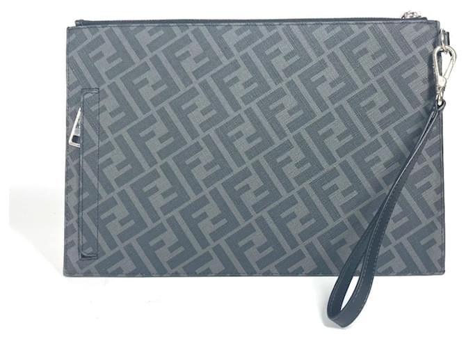 Fendi Flat Diagonal Zucca Pouch Clutch Brown Black Yellow Leather ref ...