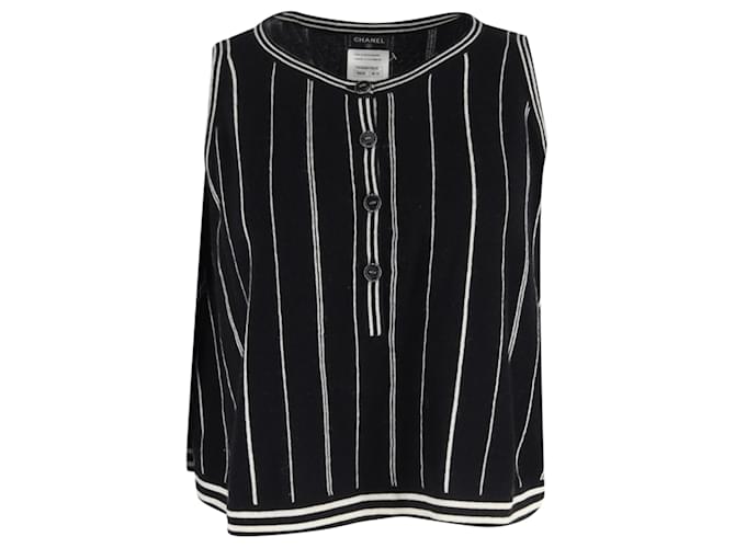 Timeless Chanel Stripe Knitted Sleeveless Top in Black Cashmere Wool ...