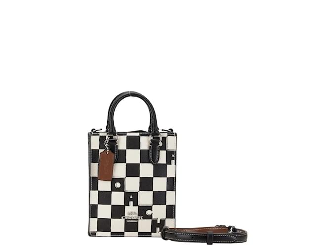 Coach Checkerboard Print Tote Crossbody Handbag Black Leather ref ...