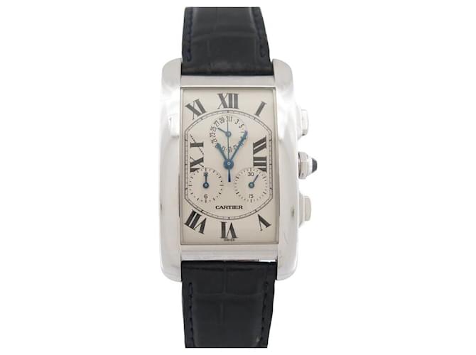 CARTIER TANK AMERICAINE 2312 18K GOLD QUARTZ CHRONOGRAPH WATCH Silvery ...
