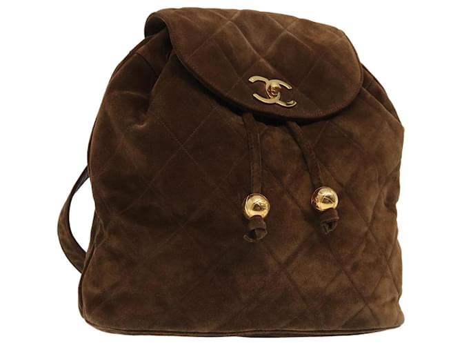 CHANEL Hand Bag Suede Brown Gold CC Auth 87765A Golden ref.1621097 ...