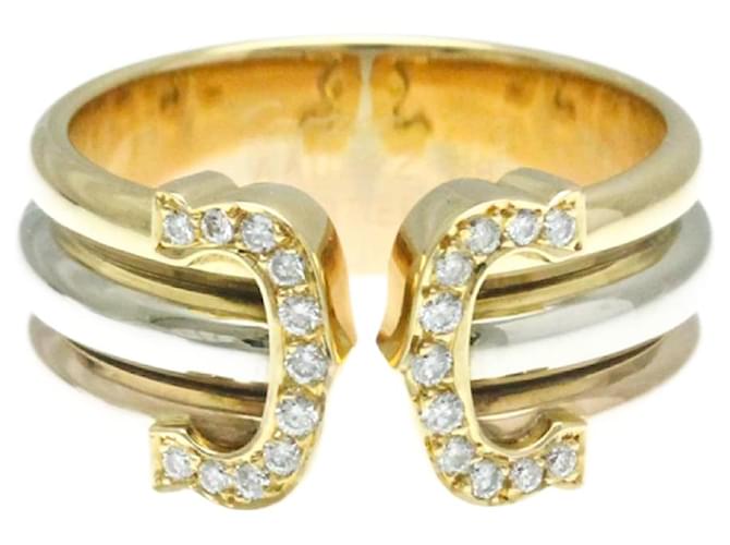 Cartier 2C Trinity Three Color Diamond Ring Golden White gold Yellow ...