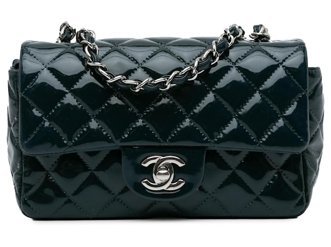 Chanel Blue Mini Rectangular Classic Patent Single Flap Dark blue ...