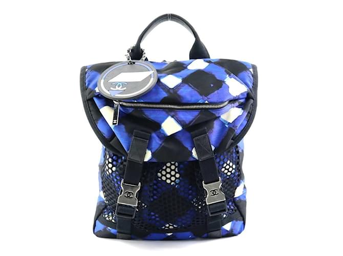 Chanel Nylon Backpack Black White Blue ref.1625006 - Joli Closet