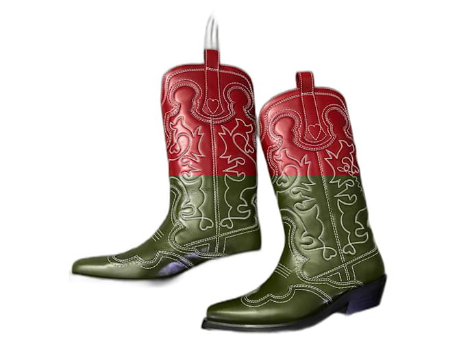 Ganni Red Mid Shaft embroidered Leather ref.1625461 - Joli Closet