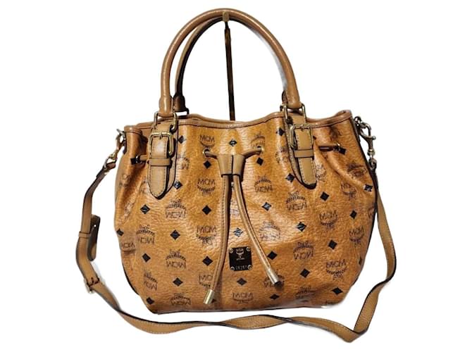 MCM Drawstring Shoulder Bag Cognac Brown Leather ref.1626549 - Joli Closet