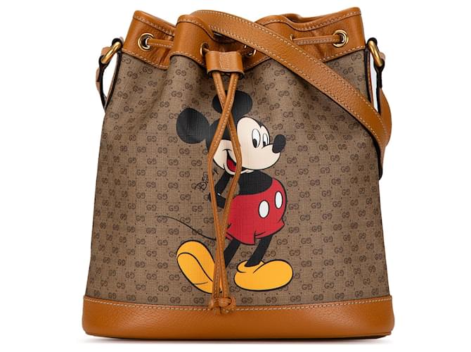 Gucci Brown Micro GG Supreme Mickey Mouse Bucket Bag Beige Leather ...