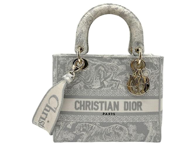 Christian Dior Lady Delight Handbag Grey Eggshell Cloth ref.1632095 ...