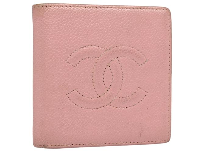 CHANEL COCO Mark Wallet Caviar Skin Pink Gold CC Auth 88731 Golden ref ...