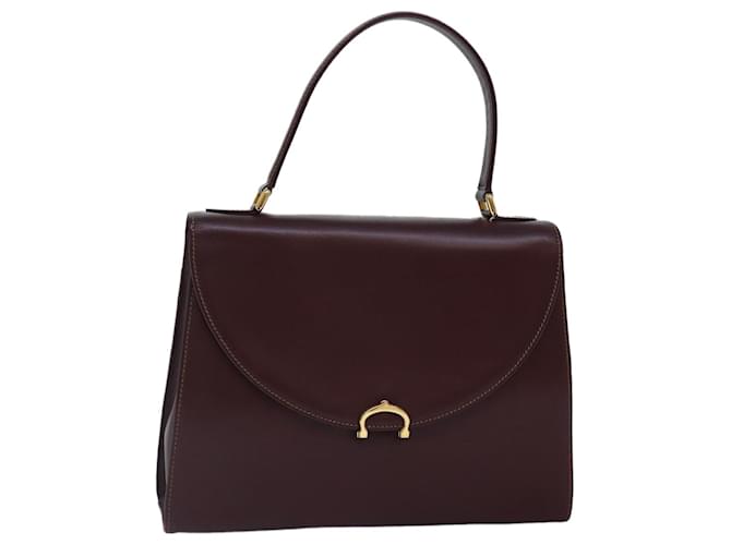 CARTIER Hand Bag Leather Bordeaux Gold Auth 88602 Golden Dark red ref ...