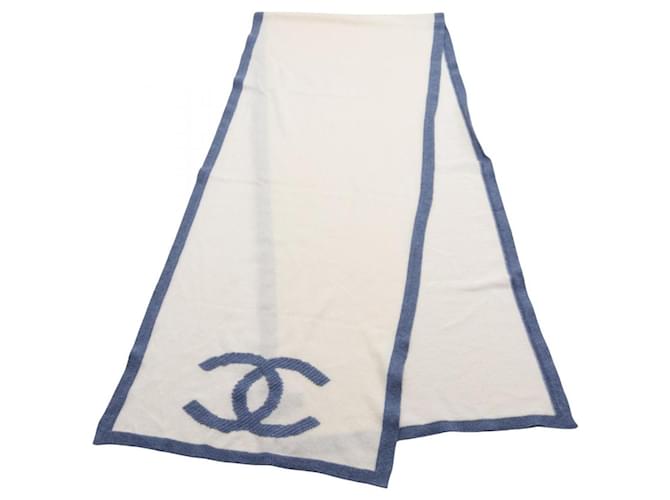 Chanel Cashmere Stole in Blue and Ivory (Sold) - Joli Closet