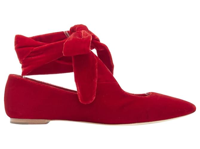 The Row Elodie Red Velvet Wrap Bow Tie Almond Toe Flats Eu38 Nylon ref ...