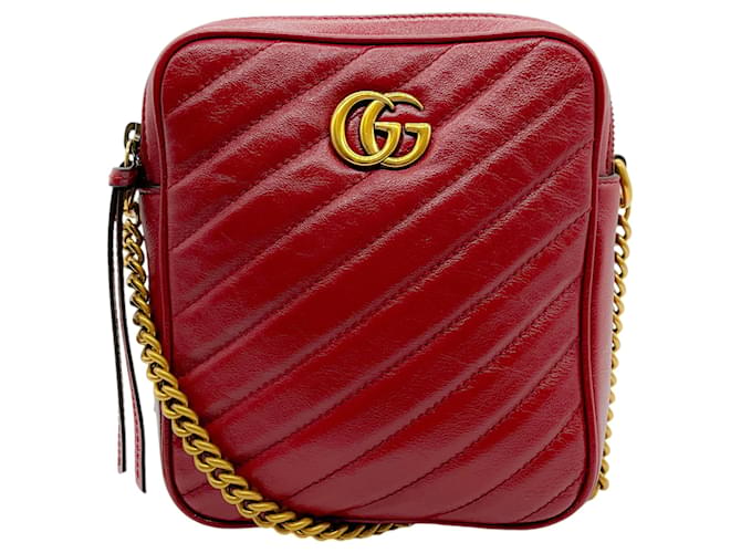 Gucci Red Leather Marmont Double Zip Vertical Camera Bag ref.1660845 ...