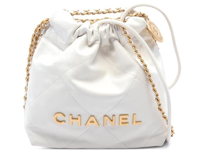 White Chanel Mini Shiny Calfskin 22 Handbag Satchel Leather ref.1664535 ...
